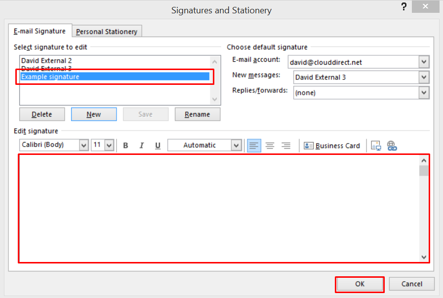 Compose your signature in the Edit signature text box.