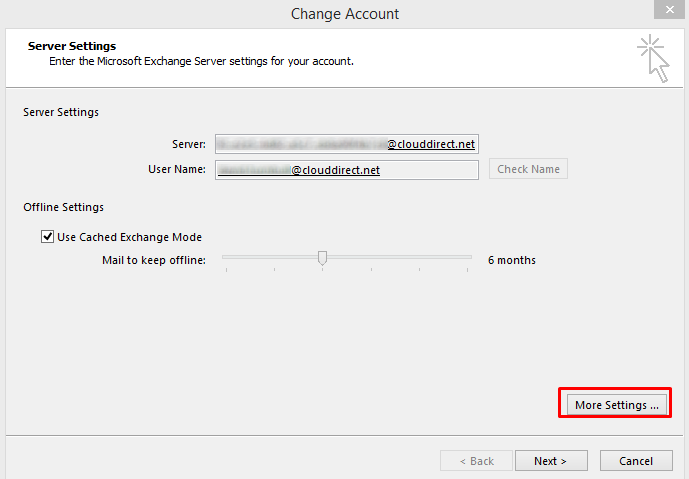 The Microsoft Exchange dialogue box opens.