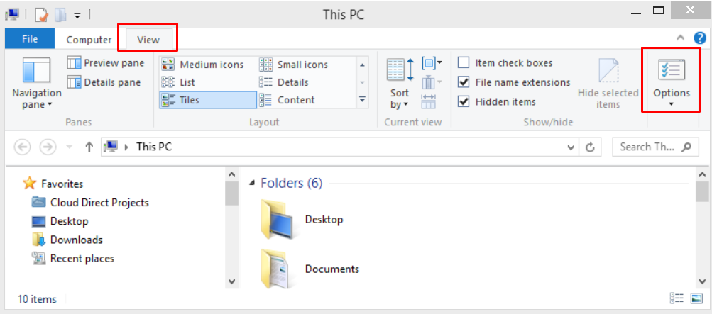 The Folder Options window opens, on the General tab.