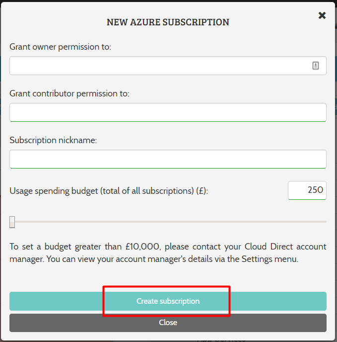 Click Create subscription